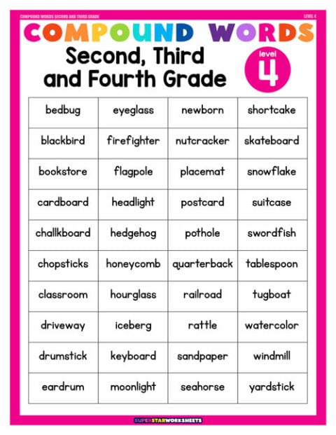 Compound Word Lists - Superstar Worksheets