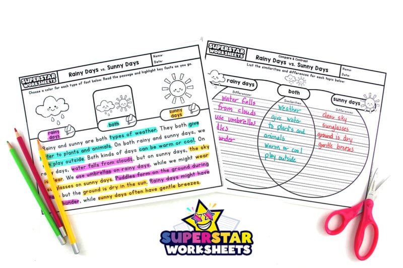 Compare and Contrast Worksheets - Superstar Worksheets