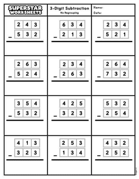 3 Digit Subtraction Worksheets - Superstar Worksheets