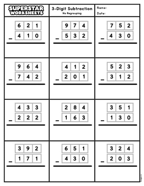 3 Digit Subtraction Worksheets - Superstar Worksheets