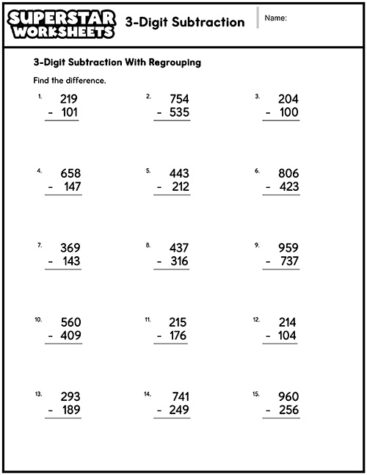 3 Digit Subtraction Worksheets - Superstar Worksheets