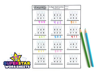 3 Digit Subtraction Worksheets - Superstar Worksheets