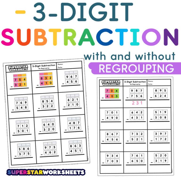 3 Digit Subtraction Worksheets - Superstar Worksheets