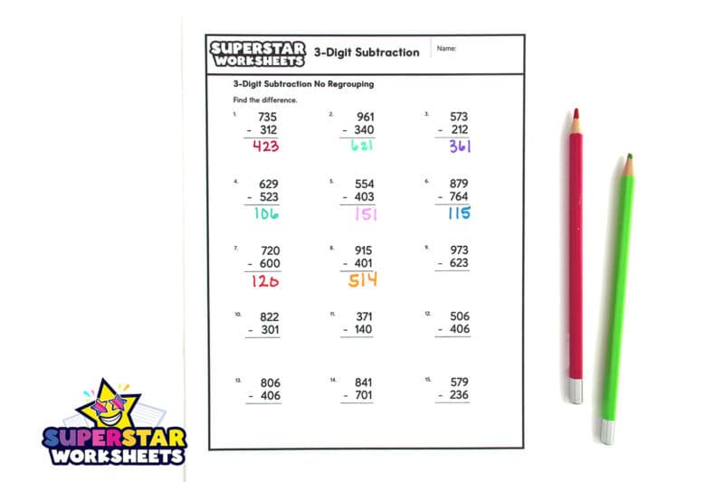 3 Digit Subtraction Worksheets - Superstar Worksheets