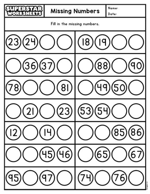 Missing Number Worksheets - Superstar Worksheets