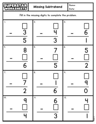 Missing Number Subtraction Worksheets - Superstar Worksheets
