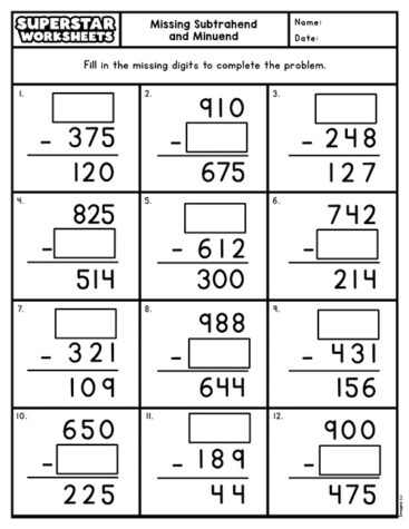 Missing Number Subtraction Worksheets - Superstar Worksheets