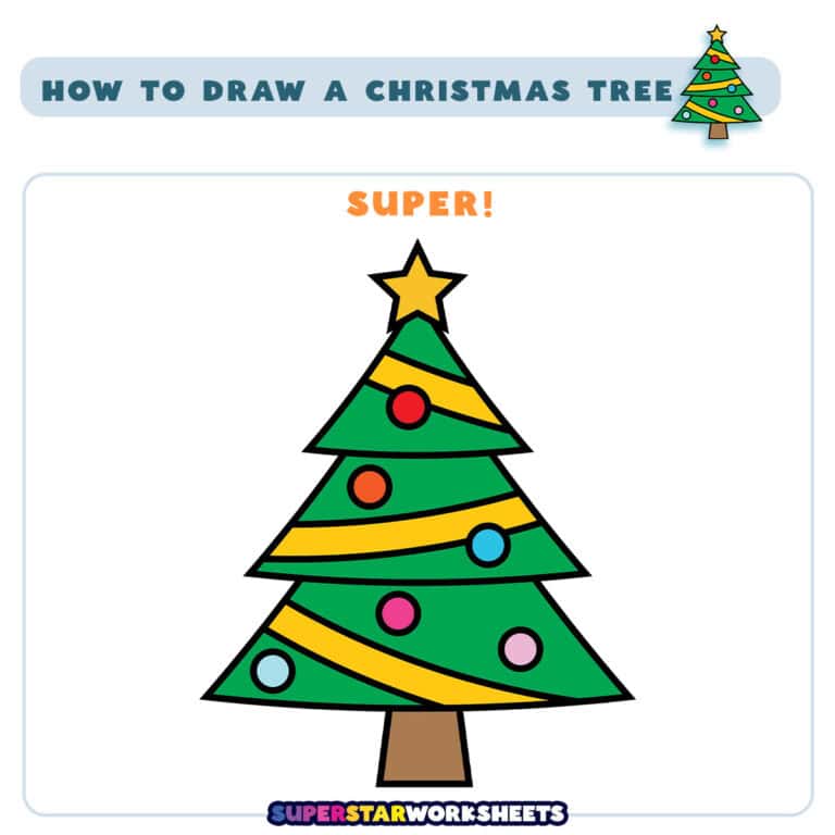 How to Draw a Christmas Tree (Free Printables) - Superstar Worksheets