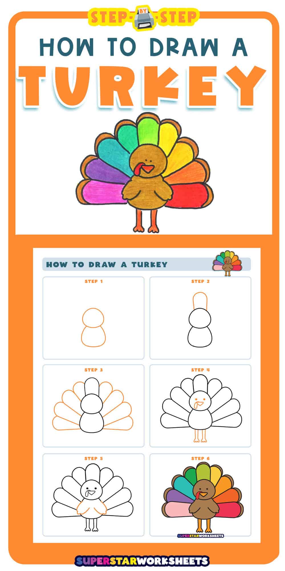 How to Draw a Turkey - Superstar Worksheets