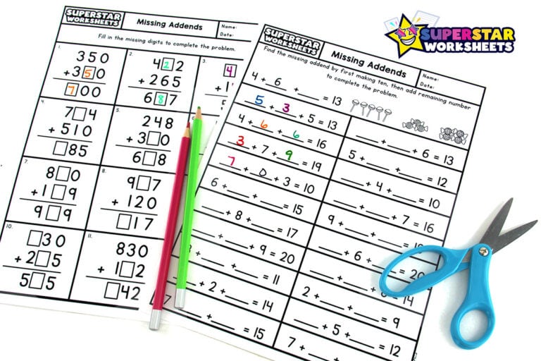 Missing Addend Worksheets - Superstar Worksheets