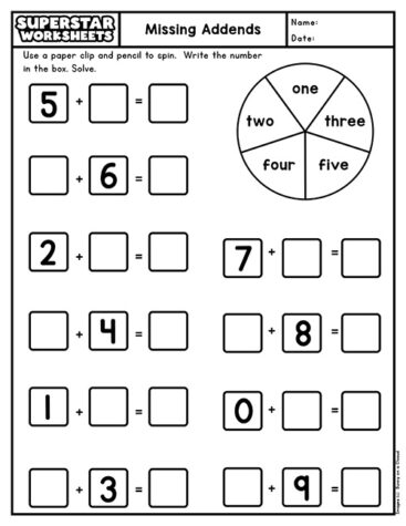 Missing Addend Worksheets - Superstar Worksheets