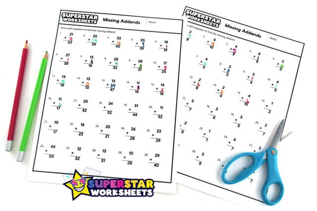 Missing Addend Worksheets - Superstar Worksheets