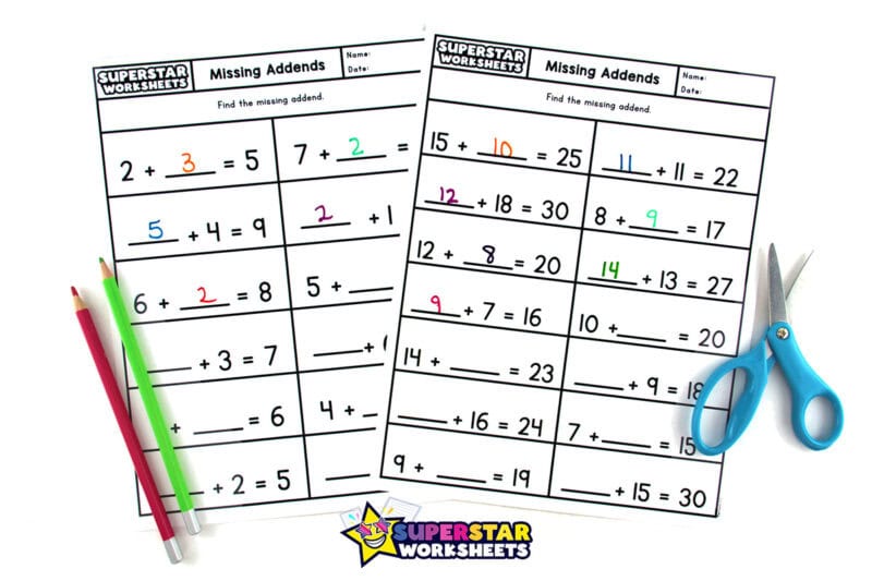 Missing Addend Worksheets - Superstar Worksheets