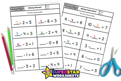 Missing Number Subtraction Worksheets - Superstar Worksheets