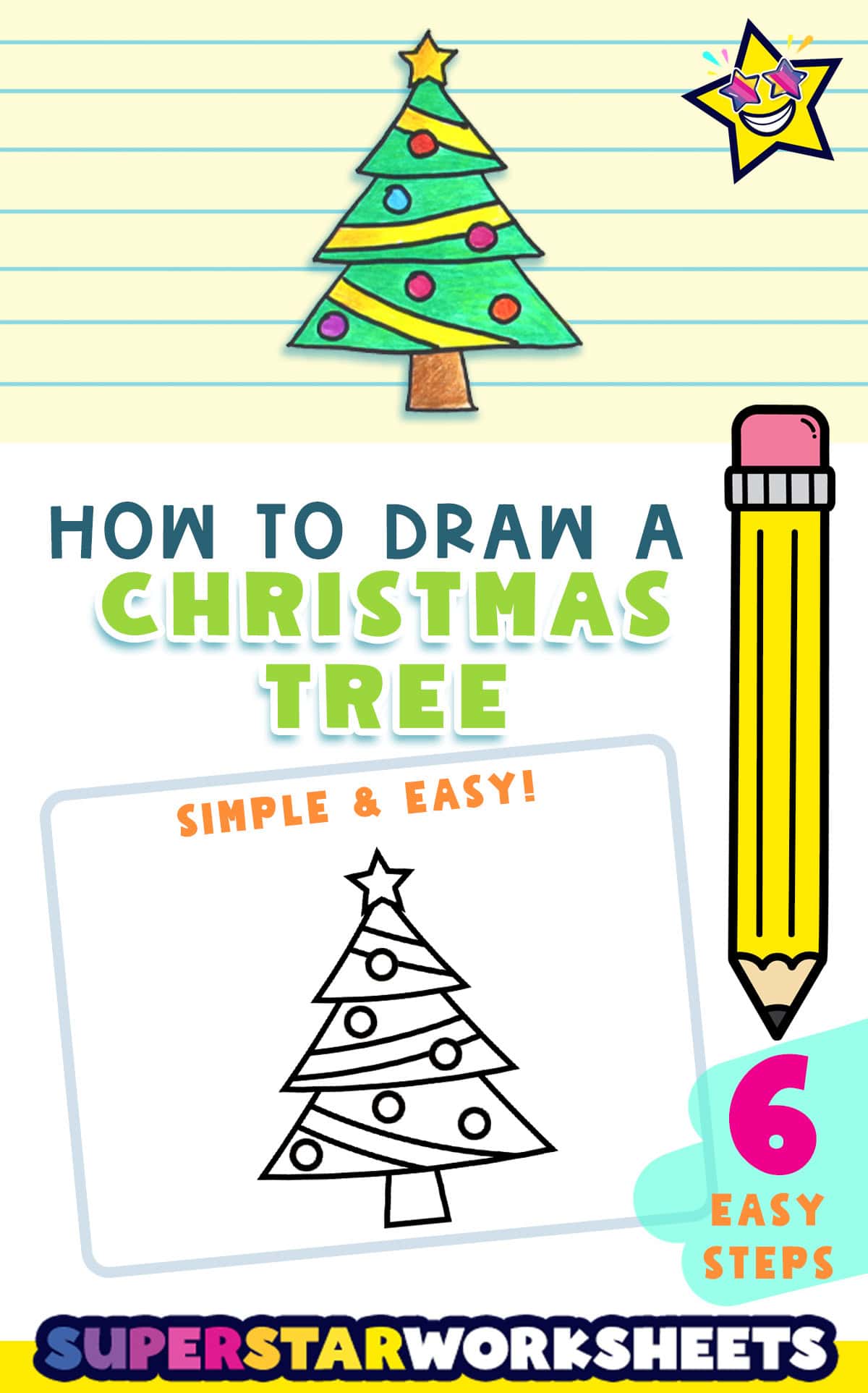 How to Draw a Christmas Tree - Superstar Worksheets