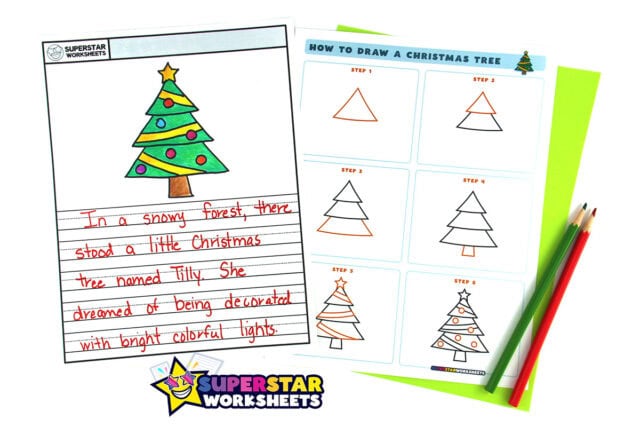 How to Draw a Christmas Tree (Free Printables) - Superstar Worksheets