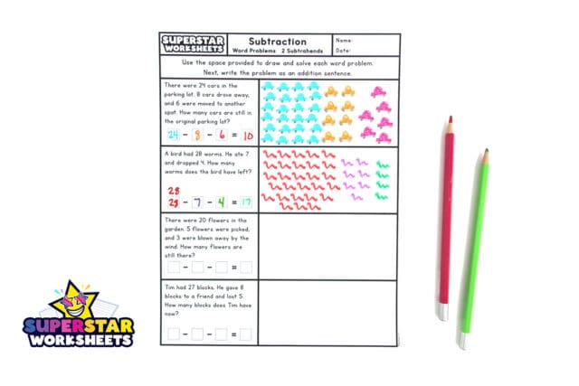 Subtraction Word Problems - Superstar Worksheets