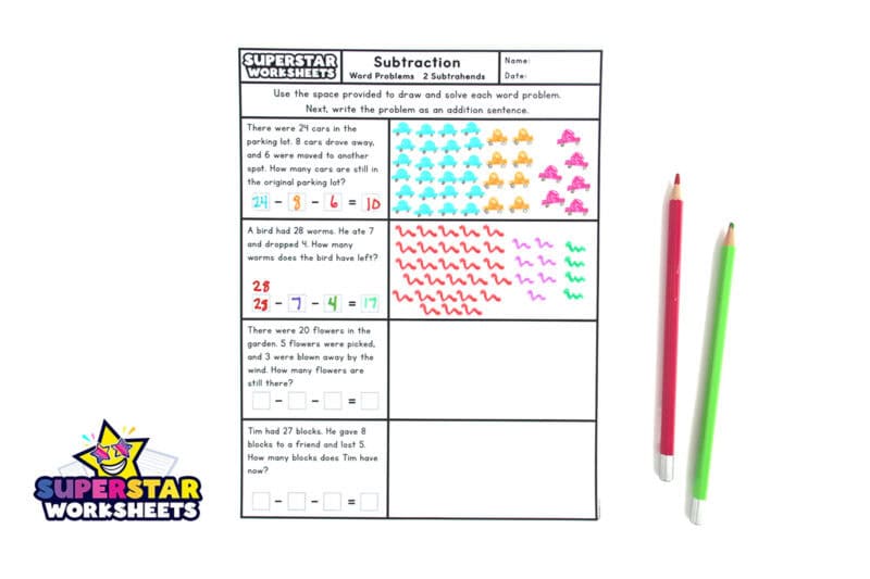 Subtraction Word Problems - Superstar Worksheets