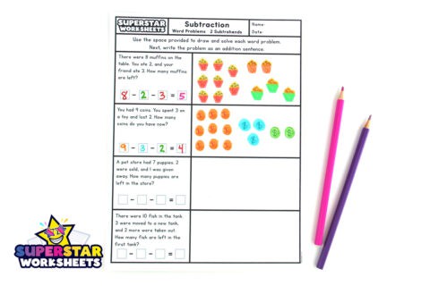 Subtraction Word Problems - Superstar Worksheets