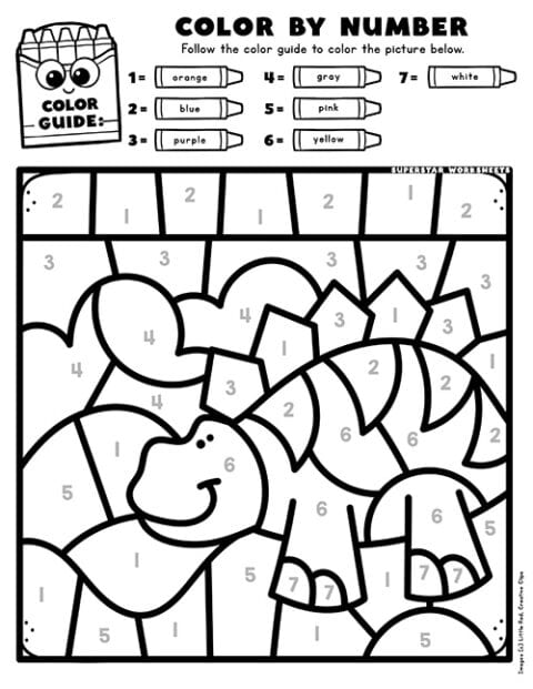 Dinosaur Color By Number - Superstar Worksheets