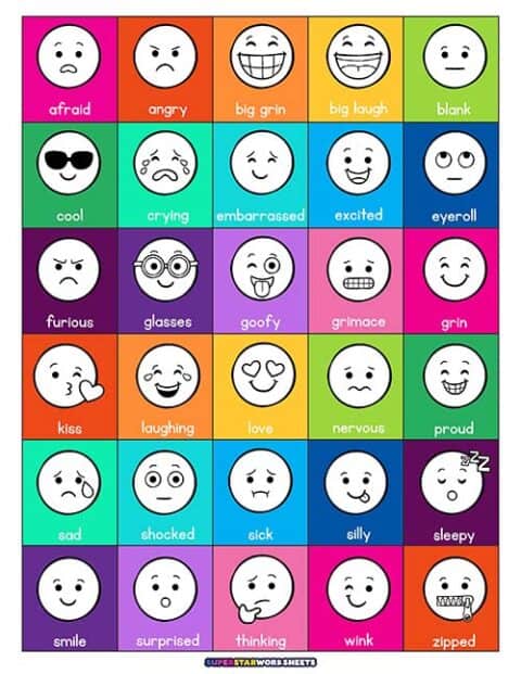 Feelings Chart - Superstar Worksheets