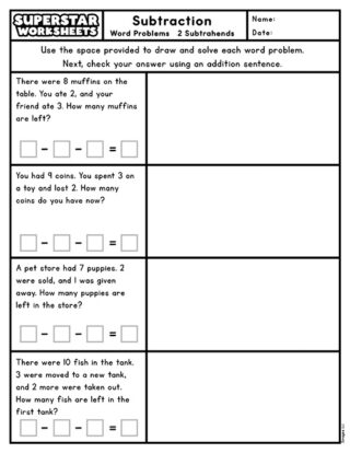 Subtraction Word Problems - Superstar Worksheets