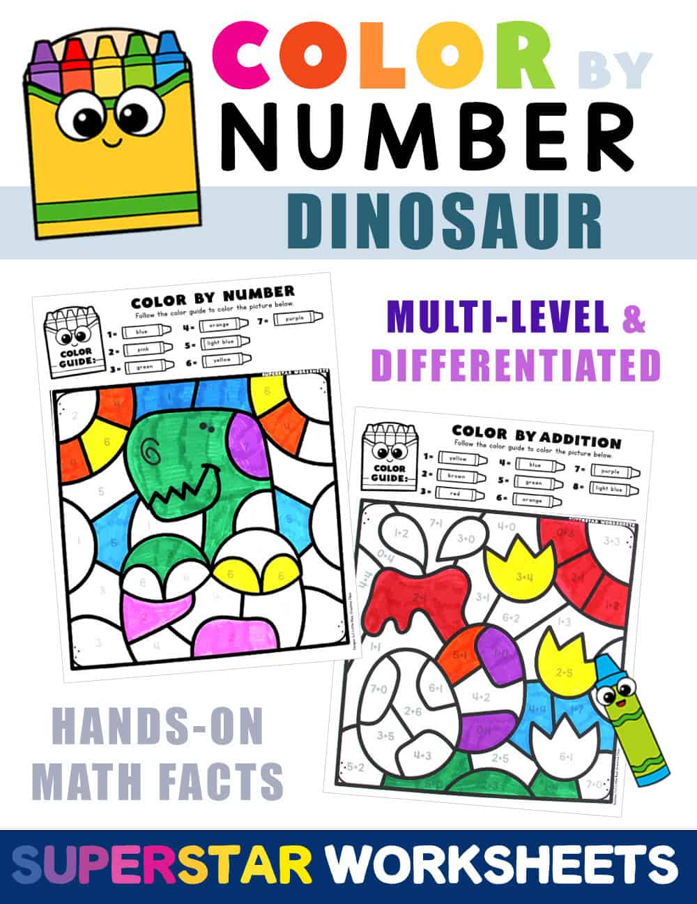 Dinosaur Color By Number - Superstar Worksheets