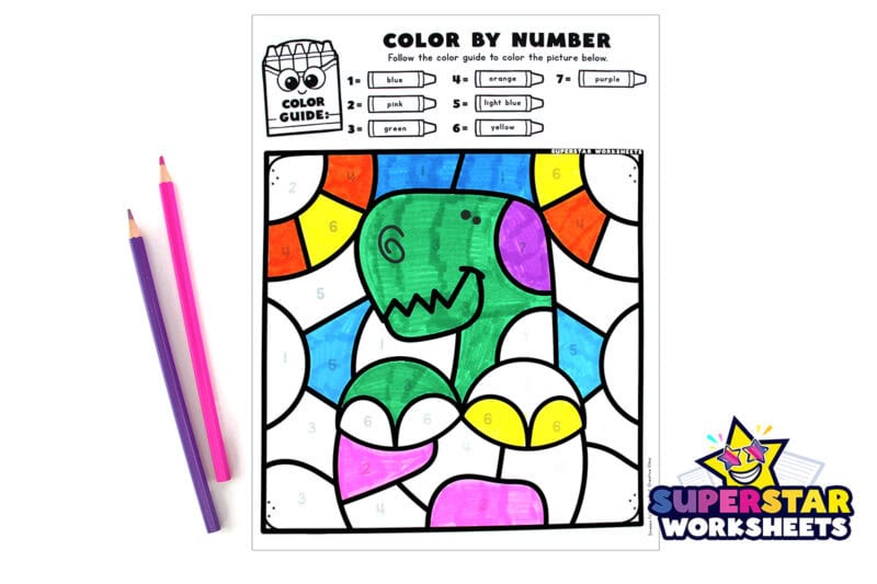 Dinosaur Color By Number - Superstar Worksheets
