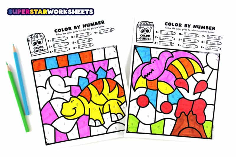 Dinosaur Color By Number - Superstar Worksheets