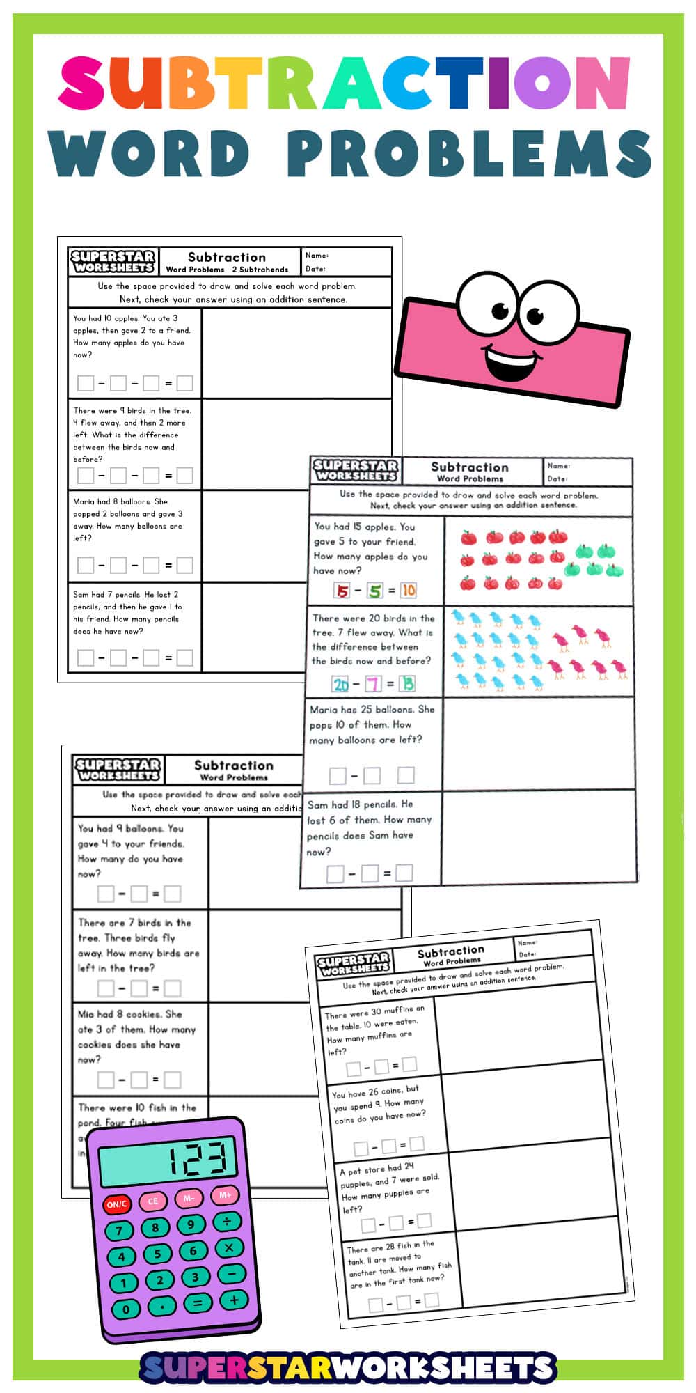 Subtraction Word Problems - Superstar Worksheets