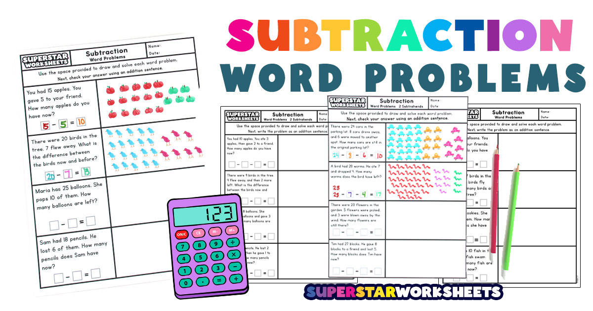 Subtraction Word Problems - Superstar Worksheets