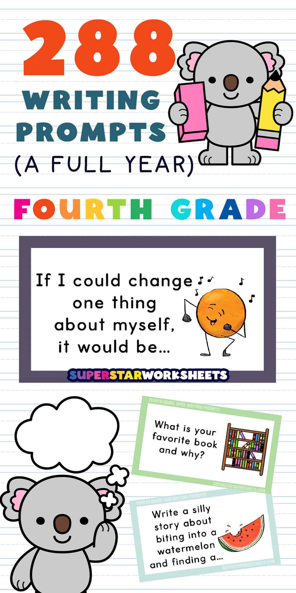 Fourth Grade Writing Prompts - Superstar Worksheets