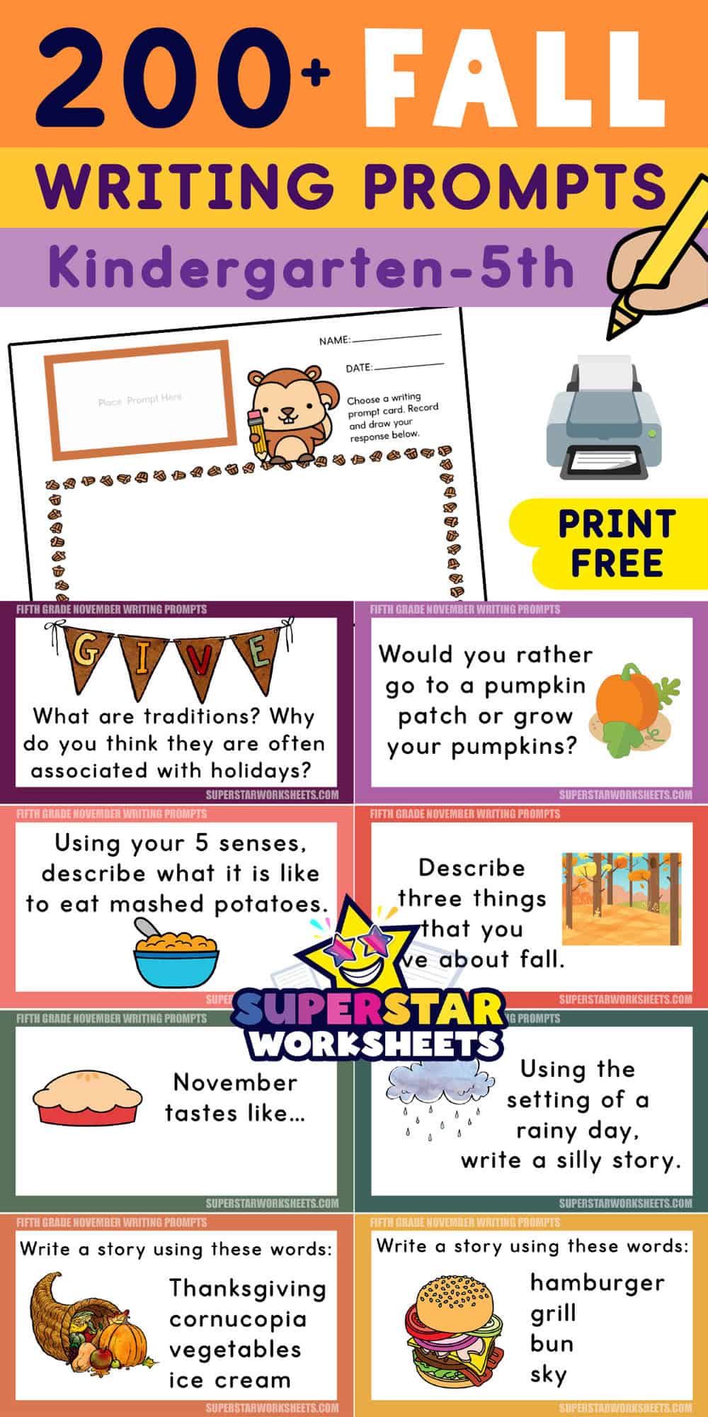 Fall Writing Prompts - Superstar Worksheets