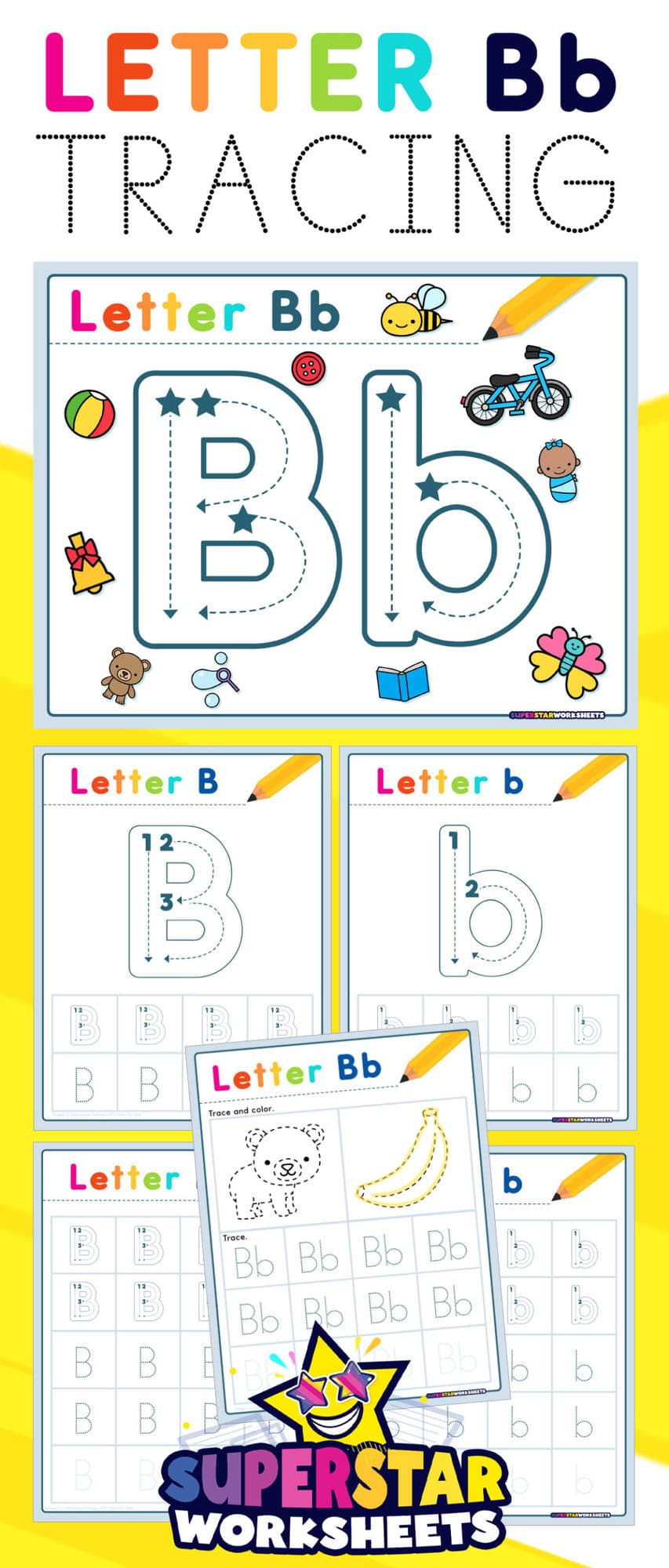 Letter B Tracing Worksheets - Superstar Worksheets