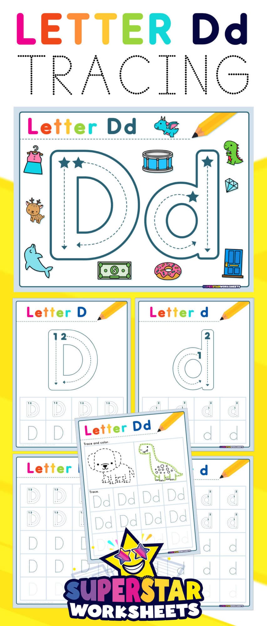 Letter D Tracing Worksheets - Superstar Worksheets