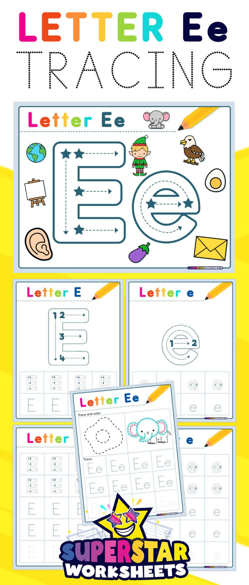 Letter E Tracing Worksheets - Superstar Worksheets