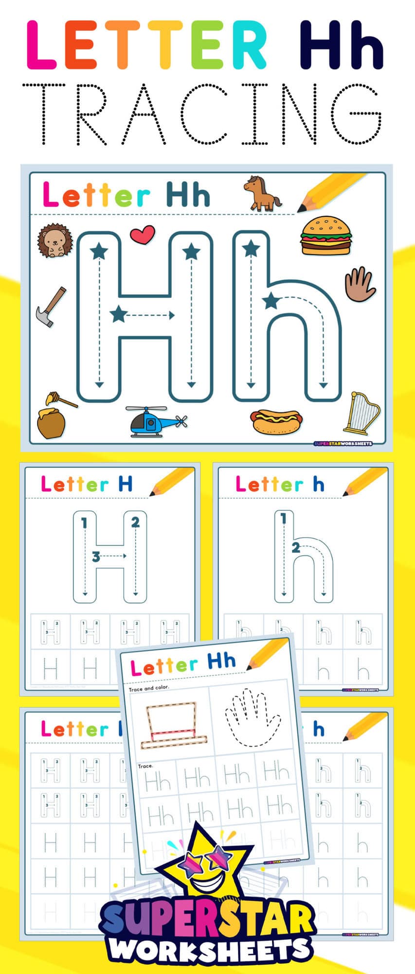 Letter H Tracing Worksheets - Superstar Worksheets