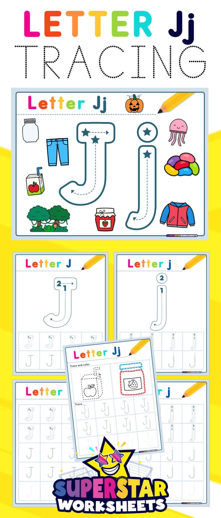 Letter J Tracing Worksheets - Superstar Worksheets