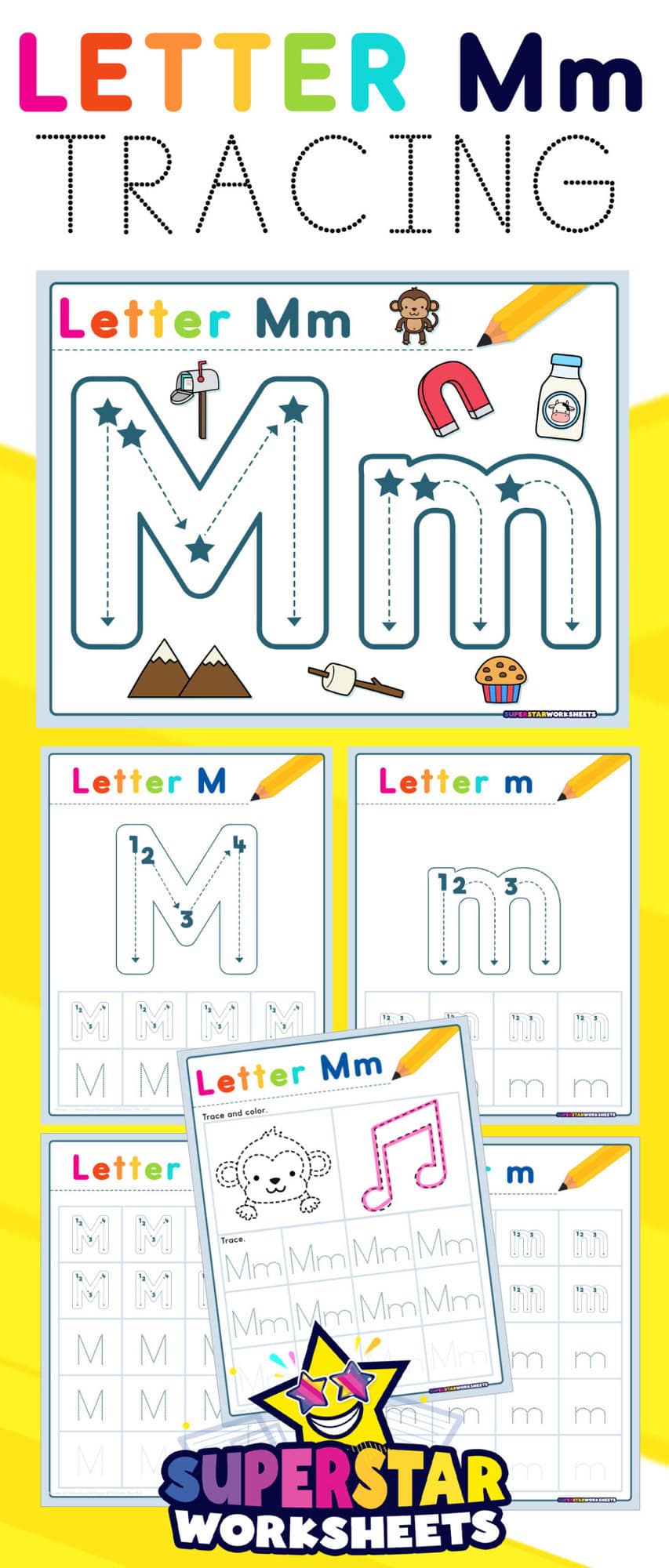 Letter M Tracing Worksheets - Superstar Worksheets