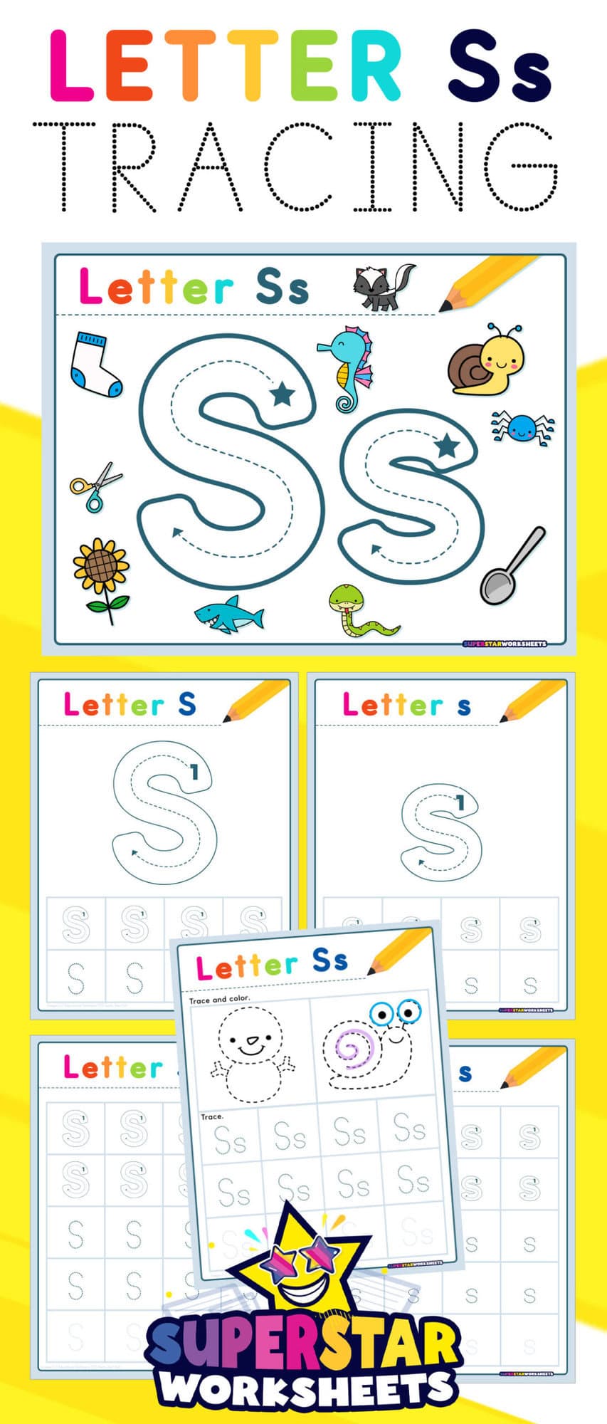 Letter S Tracing Worksheets - Superstar Worksheets