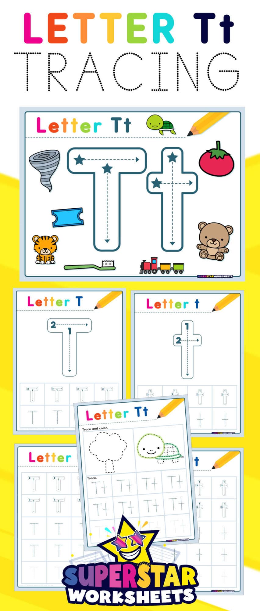 Letter T Tracing Worksheets - Superstar Worksheets