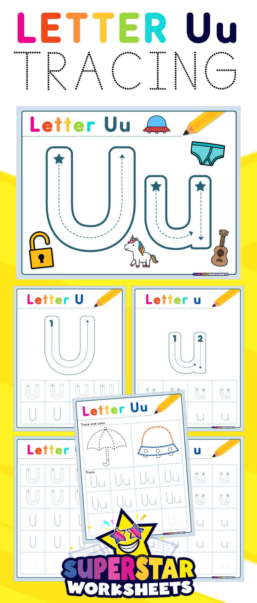 Letter U Tracing Worksheets - Superstar Worksheets