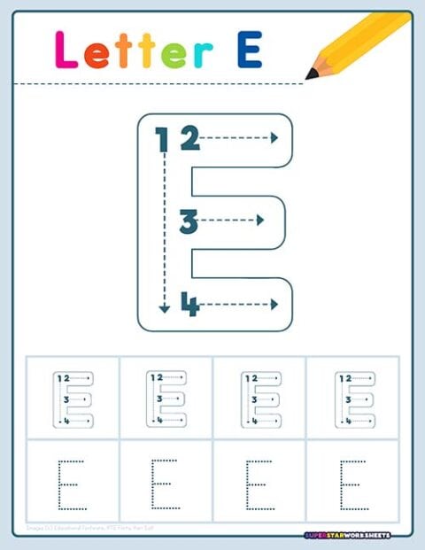 Letter E Tracing Worksheets - Superstar Worksheets