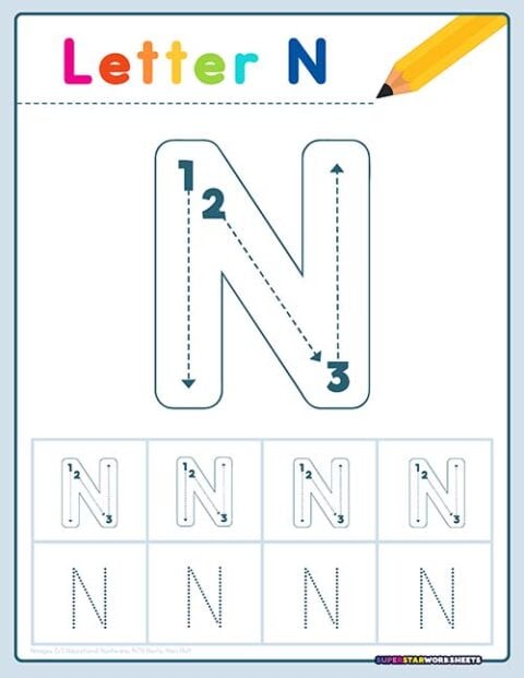 Letter N Tracing Worksheets - Superstar Worksheets