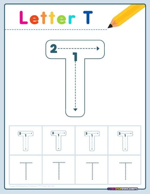 Letter T Tracing Worksheets - Superstar Worksheets