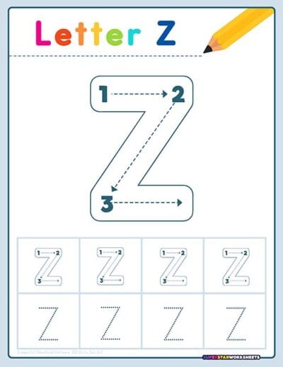 Letter Z Tracing Worksheets - Superstar Worksheets
