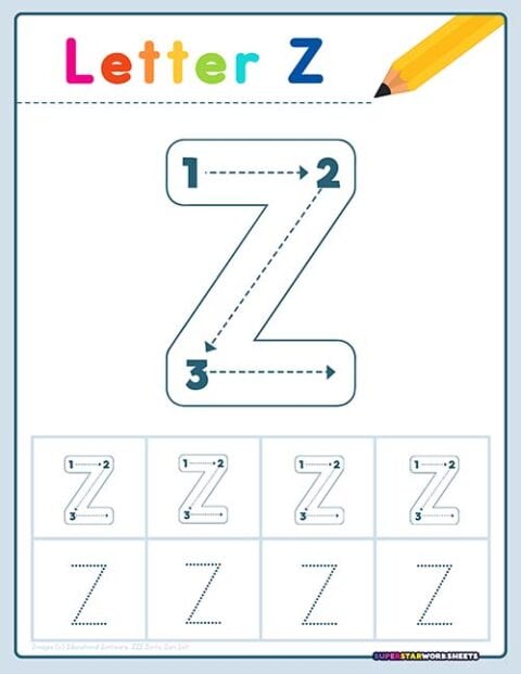 Letter Z Tracing Worksheets - Superstar Worksheets