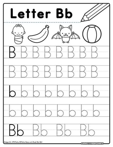 Letter B Tracing Worksheets - Superstar Worksheets