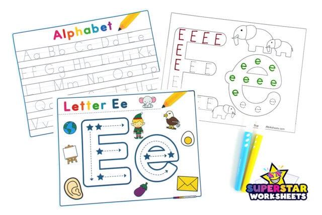 Letter E Tracing Worksheets - Superstar Worksheets