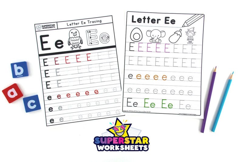 Letter E Tracing Worksheets - Superstar Worksheets